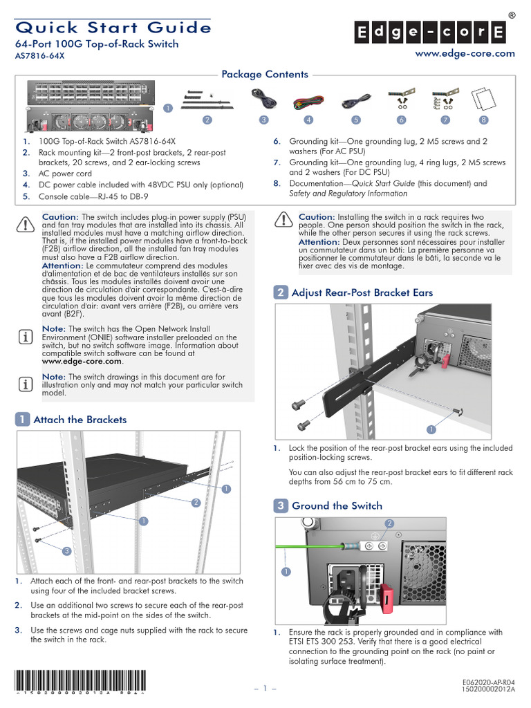 Quick Start Guide: 64-Port 100G Top-of-Rack Switch Package Contents | PDF | Electric Power ...