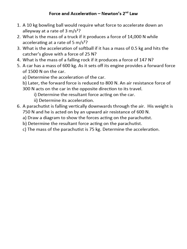 Physics Problems for Students | PDF | Force | Mass