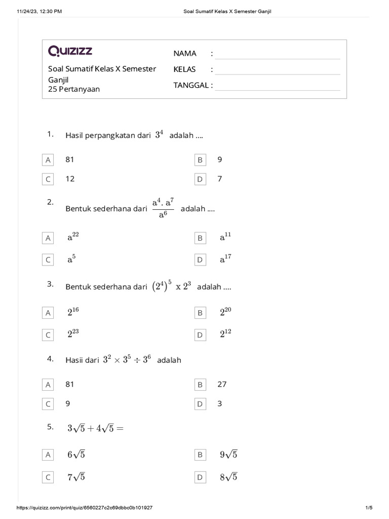 Soal Sumatif Kelas X Semester Ganjil | PDF