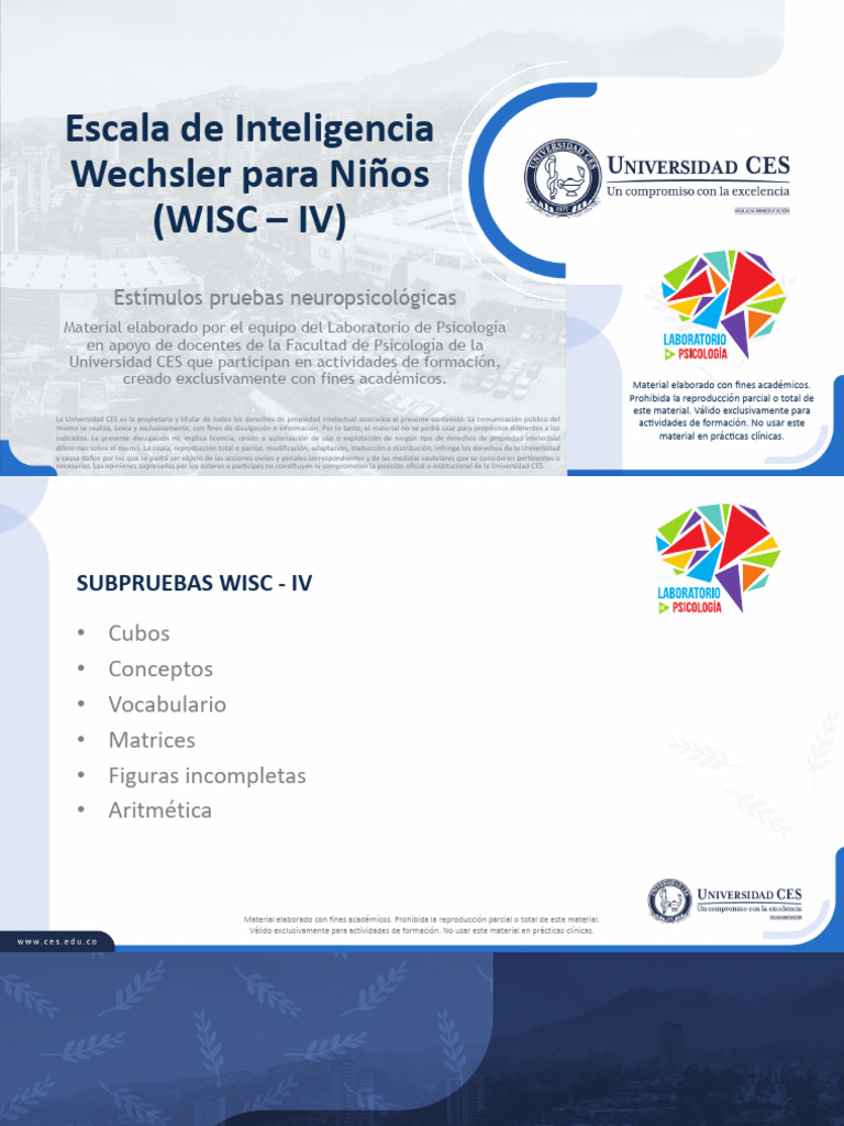 Estímulos Escala de Inteligencia Wechsler para Niños (WISC - IV) Ediciones TEA | PDF ...