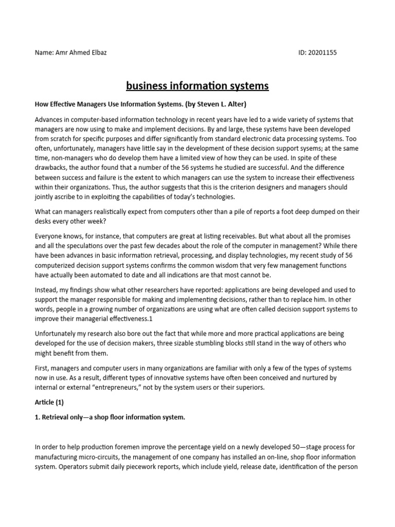 Business Information System | PDF | Information | Decision Support System