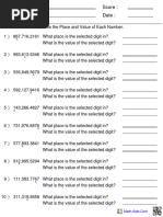 Value of Underlined Digits Worksheet | PDF