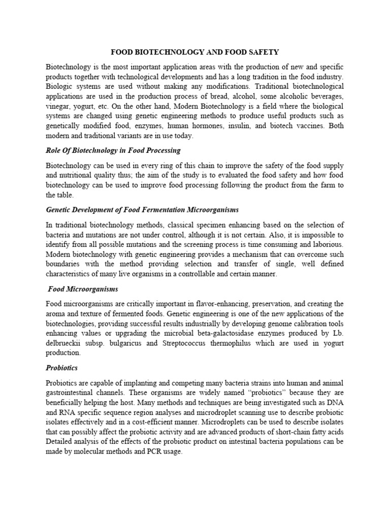 Food Biotechnology and Food Safety | PDF | Biotechnology | Probiotic