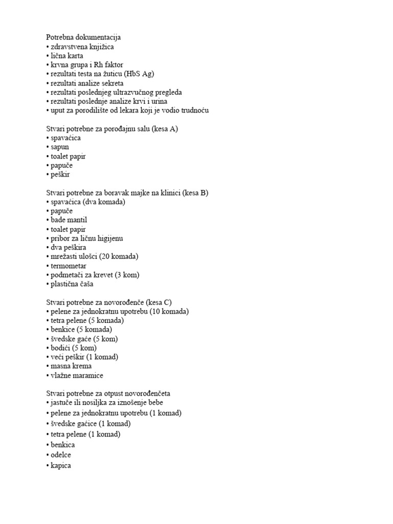 Stvari Za Porodiliste | PDF