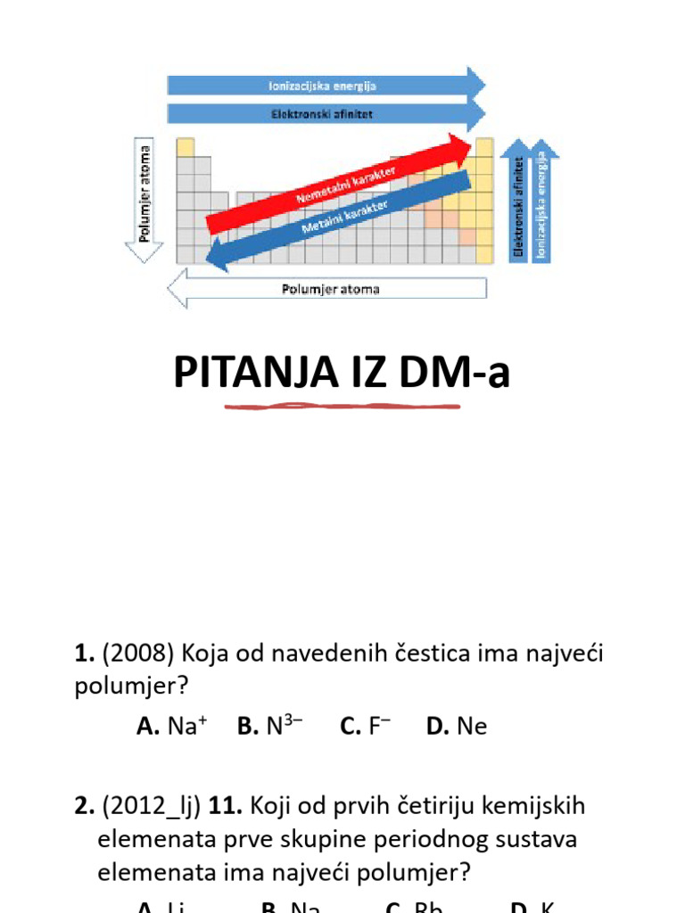 Periodičnost Svojstava - PITANJA IZ DM-a - 2023 | PDF