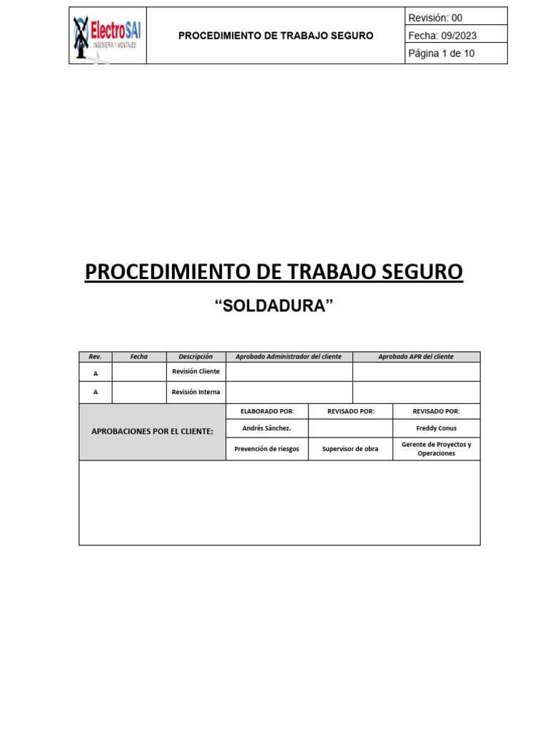 Procedimiento de Trabajo Seguro Soldadura | PDF | Soldadura | Construcción