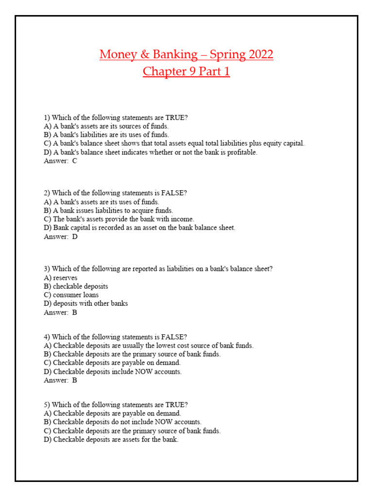 CH 9 Part 1 Tutorial Sheet | PDF | Banks | Balance Sheet