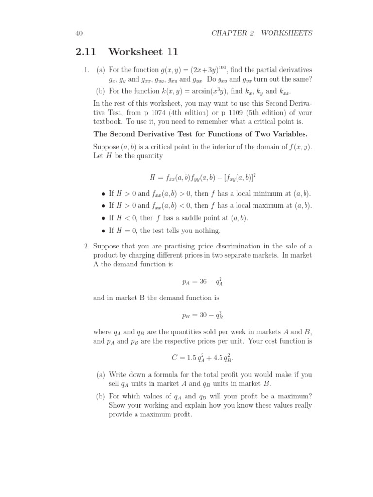Advanced Calculus Worksheets | PDF | Integral | Derivative