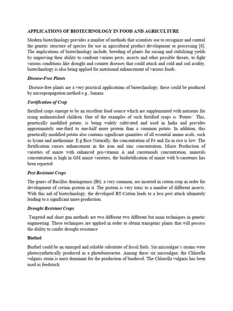Applications of Biotechnology in Food and Agriculture | PDF ...