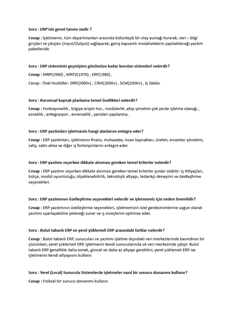 Kurumsal Kaynak Planlama Soru Ve Cevapları | PDF