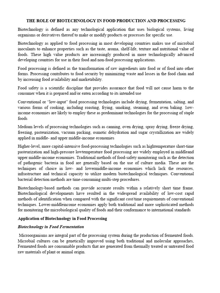The Role of Biotechnology in Food Production and Processing | Download ...