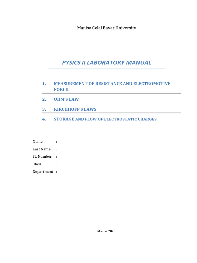 Physics2 Laboratory Manual | PDF | Voltage | Electrical Resistance And Conductance