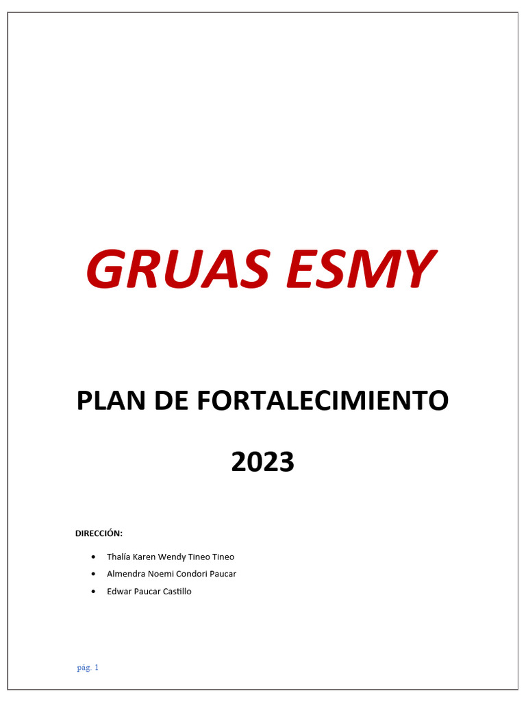 Plan Fortalecimiento Grúas Esmy 2023 | PDF | Business | Responsabilidad ...