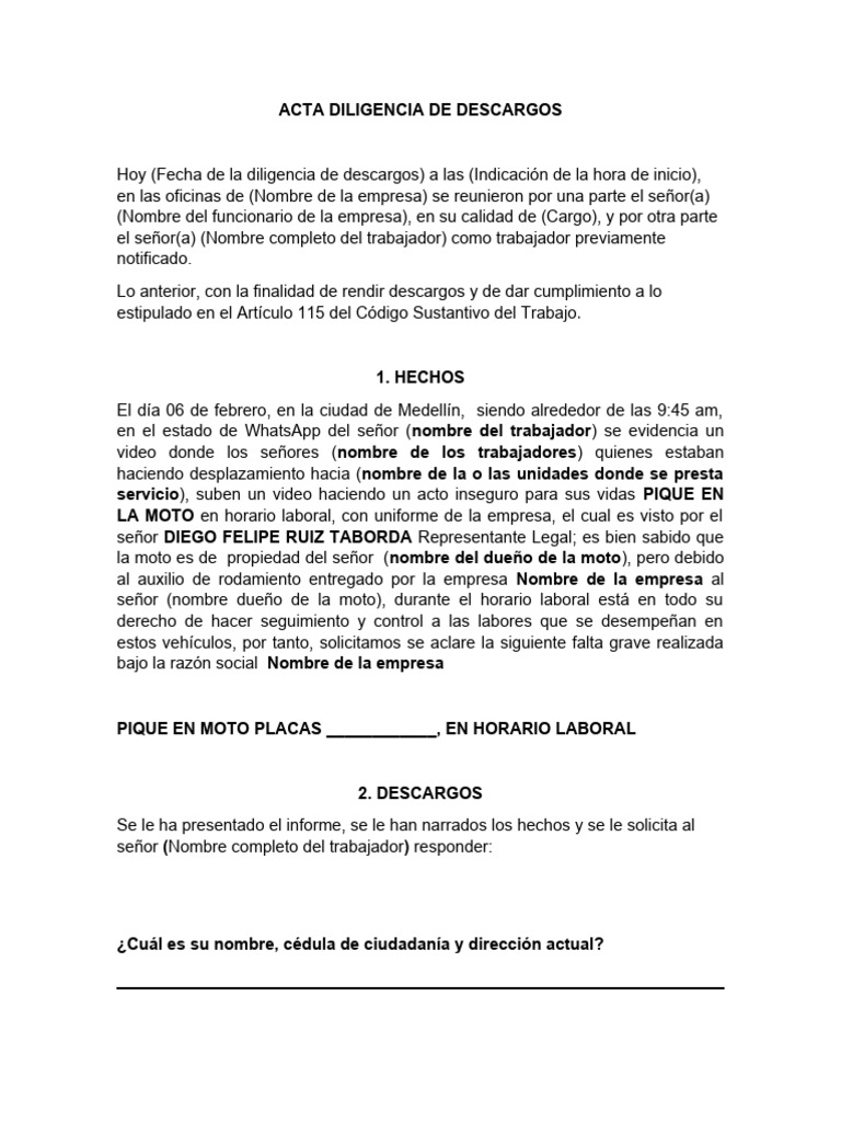 Acta Diligencia de Descargos | PDF