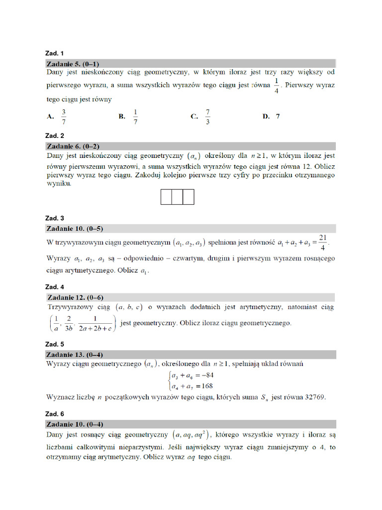 Ciągi PR Zadania Maturalne | PDF