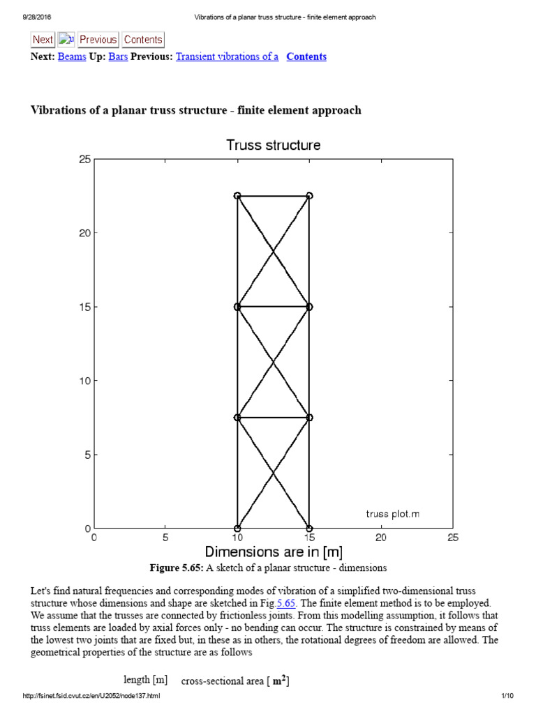 Vibrations of A Planar Truss Structure - Finite Element Approach | PDF | Matrix (Mathematics ...