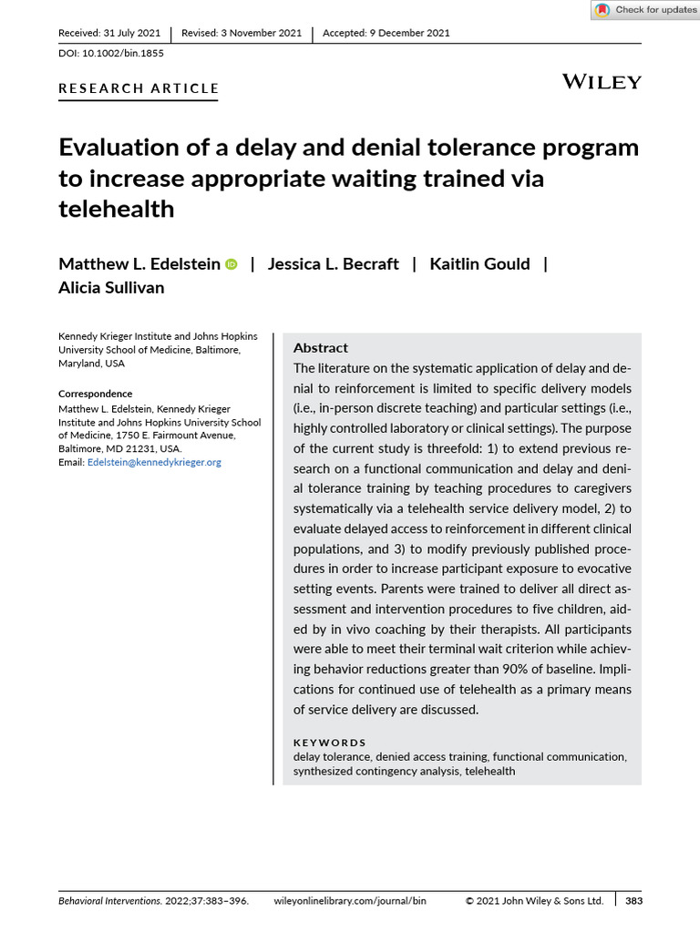 Telehealth Delay and Denial Training Study | PDF | Reinforcement ...