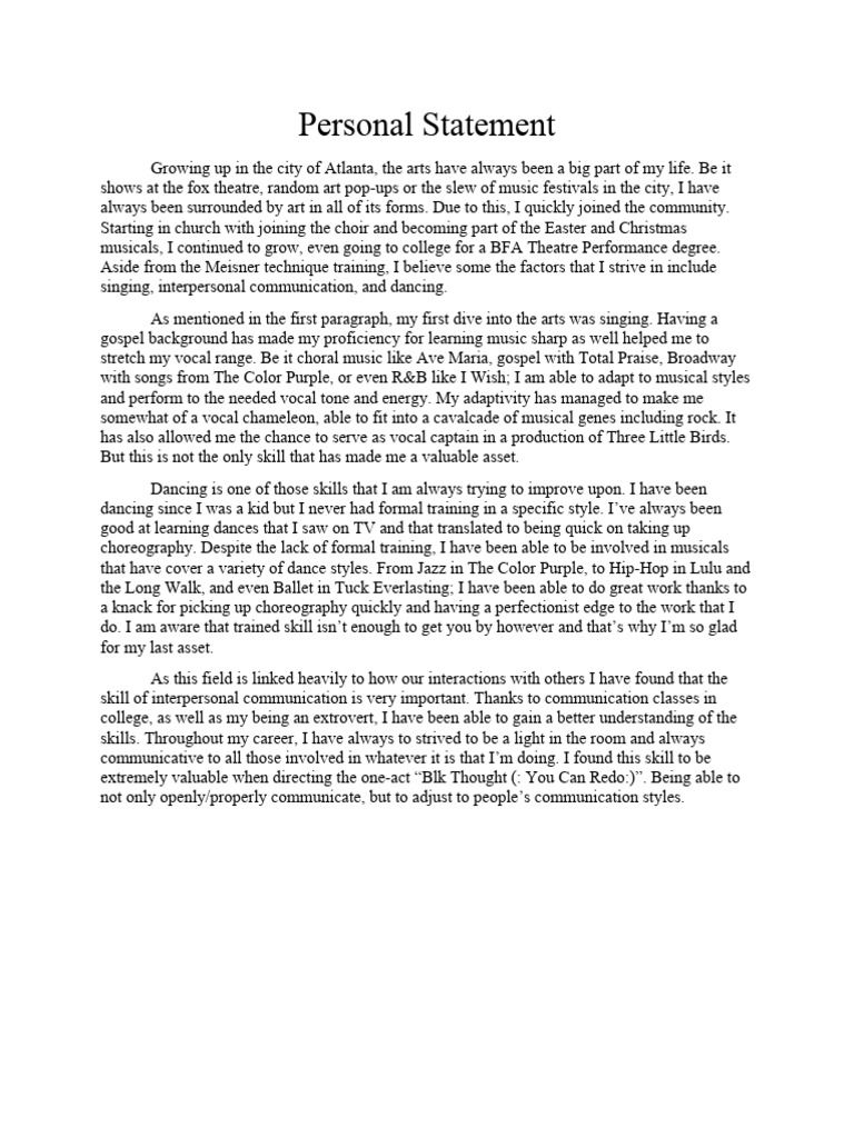 Personal Statement | PDF | Singing | Performing Arts