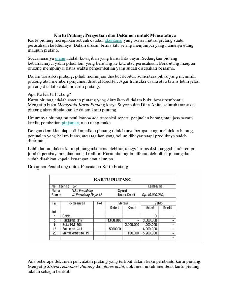 Jenis Kartu Piutang, Utang, Persediaan dan Metode | PDF