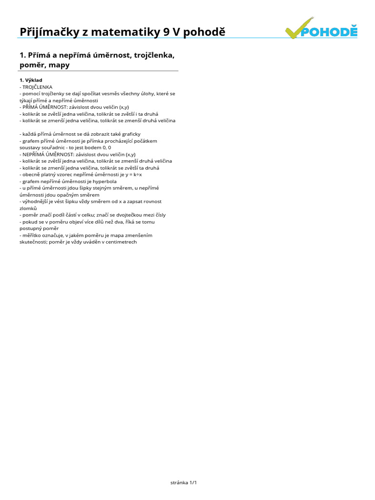 Vypisky Prijimacky Z Matematiky 9 V Pohode Vpohode | PDF