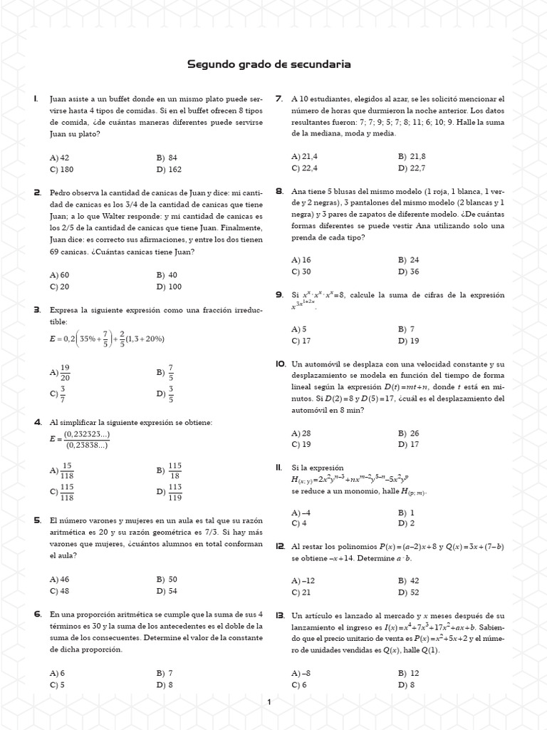 Simulacro Conamat 2º | PDF | Matemática Elemental | Matemáticas