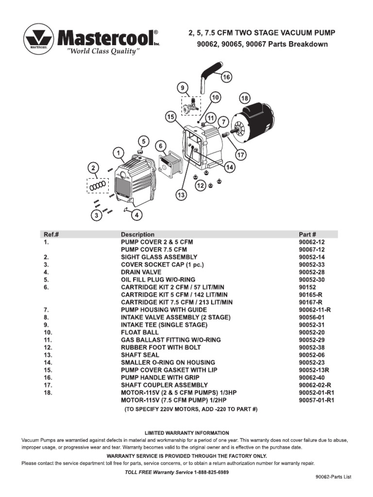 Bomba de Vacio Mastercool 90062-65-67 - Parts-List | PDF