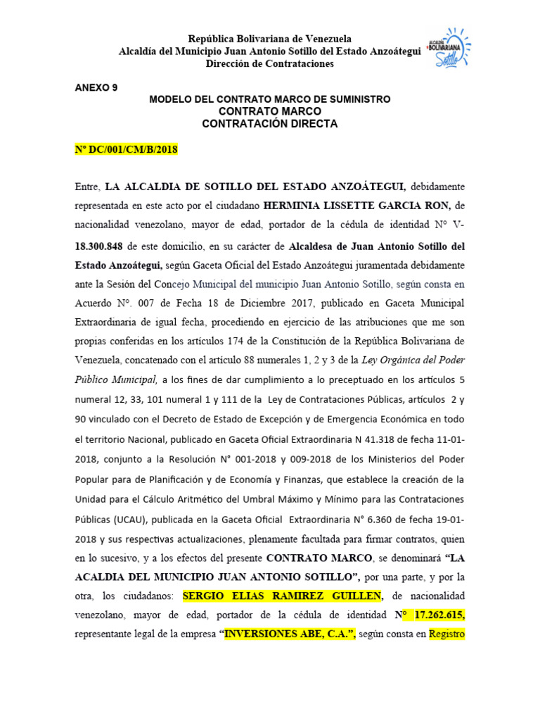Modelos Contrato Marco | PDF | Venezuela | Gobierno local