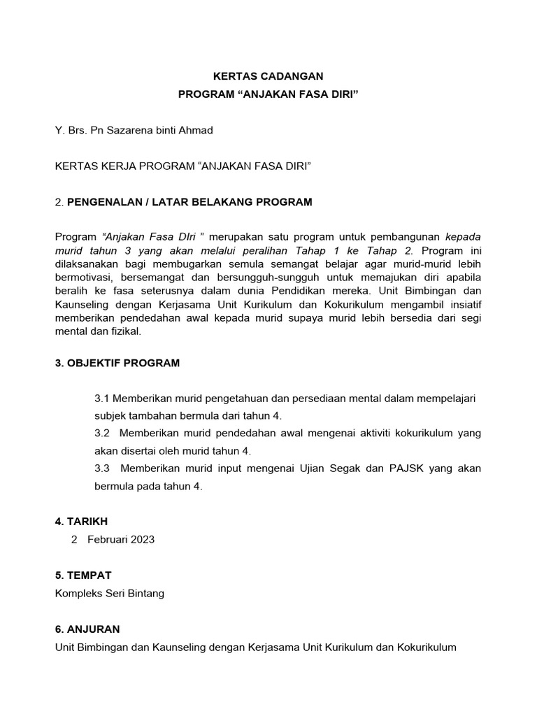 KK Program Anjakan Fasa Diri 20222023 | PDF