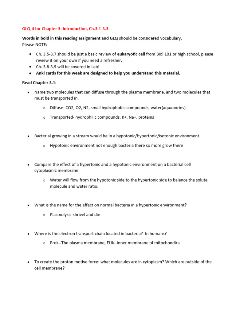 4 Guided Learning Questions Chapter 3 1 3 3 Pdf Cell Biology