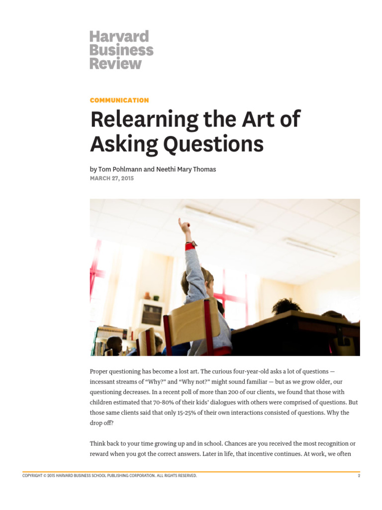 Relearning The Art of Asking Questions - HBR 2015 | PDF | Understanding ...