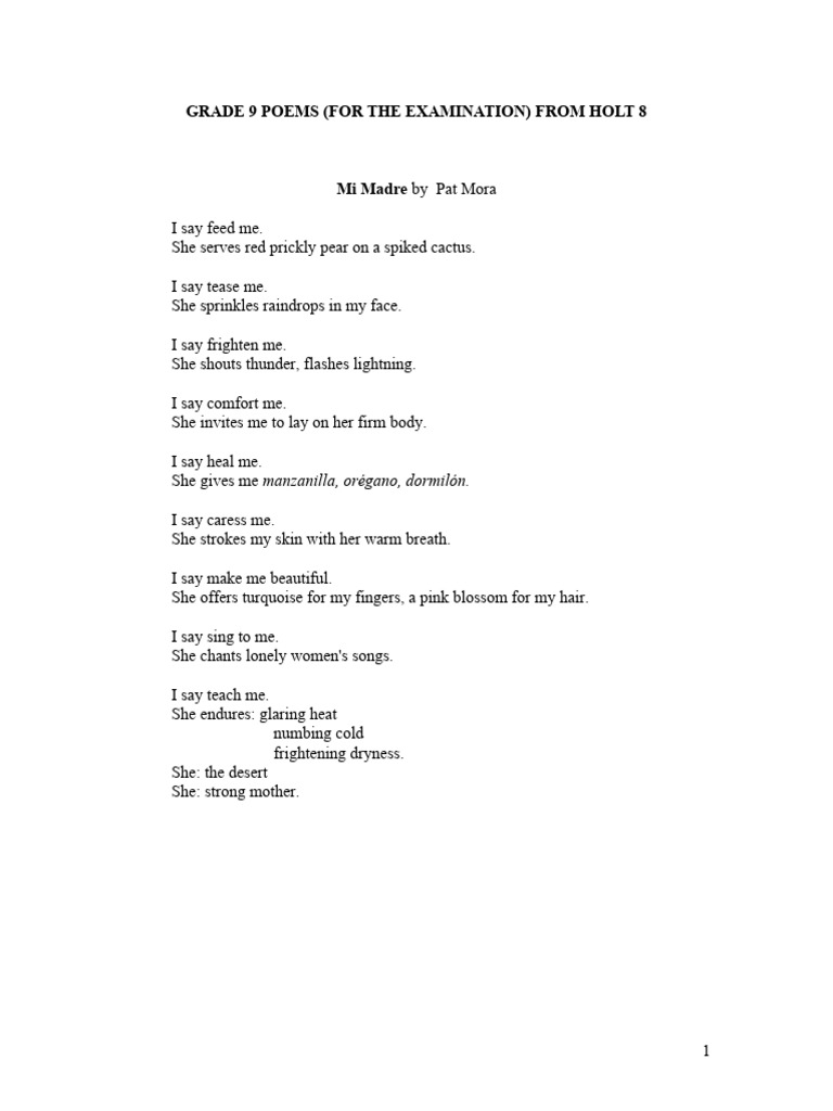 Grade 9 Poems for Examination | PDF | Art | Poetry