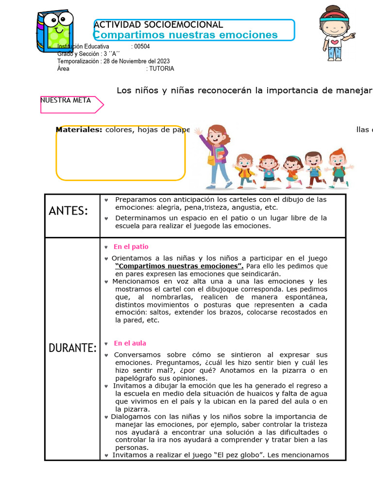 Ficha Socioemocional | PDF | Las emociones | Ira