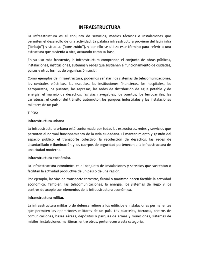 INFRAESTRUCTURA | PDF | Infraestructura | Economias