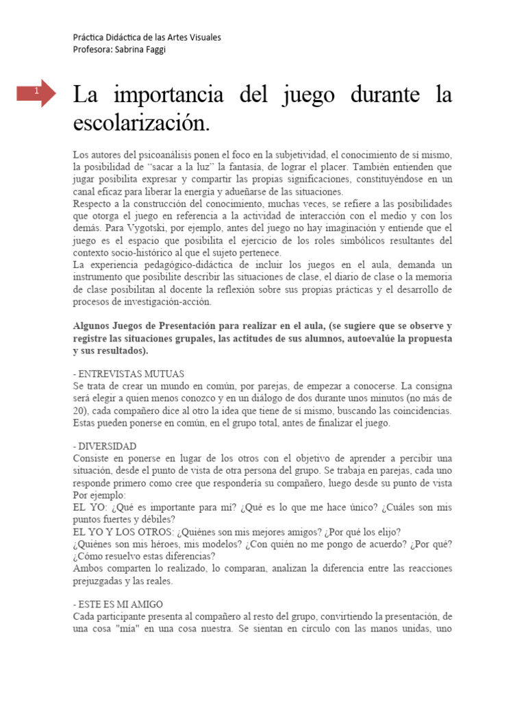 La Importancia Del Juego Durante La Niñez Pdf Enseñando Maestros 
