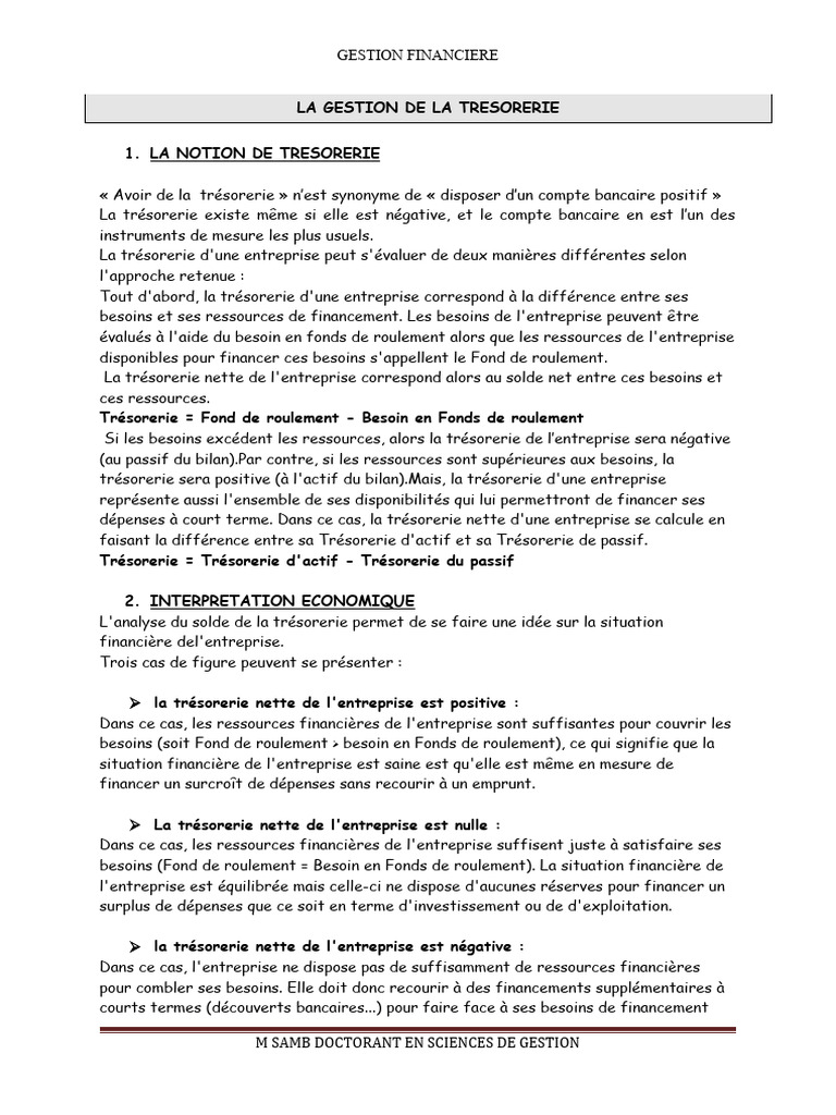 La Gestion de La Tresorerie | PDF | Trésor | Fonds de roulement