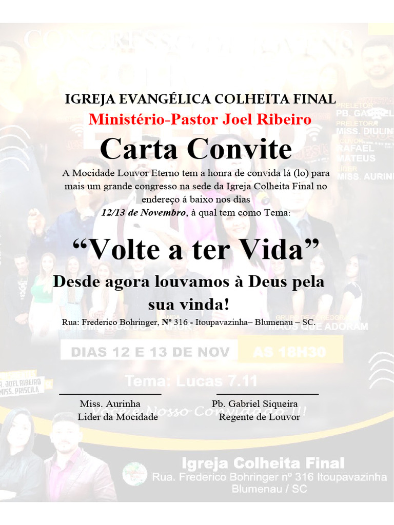 Carta Convite Congresso Mocidade 2022 | PDF