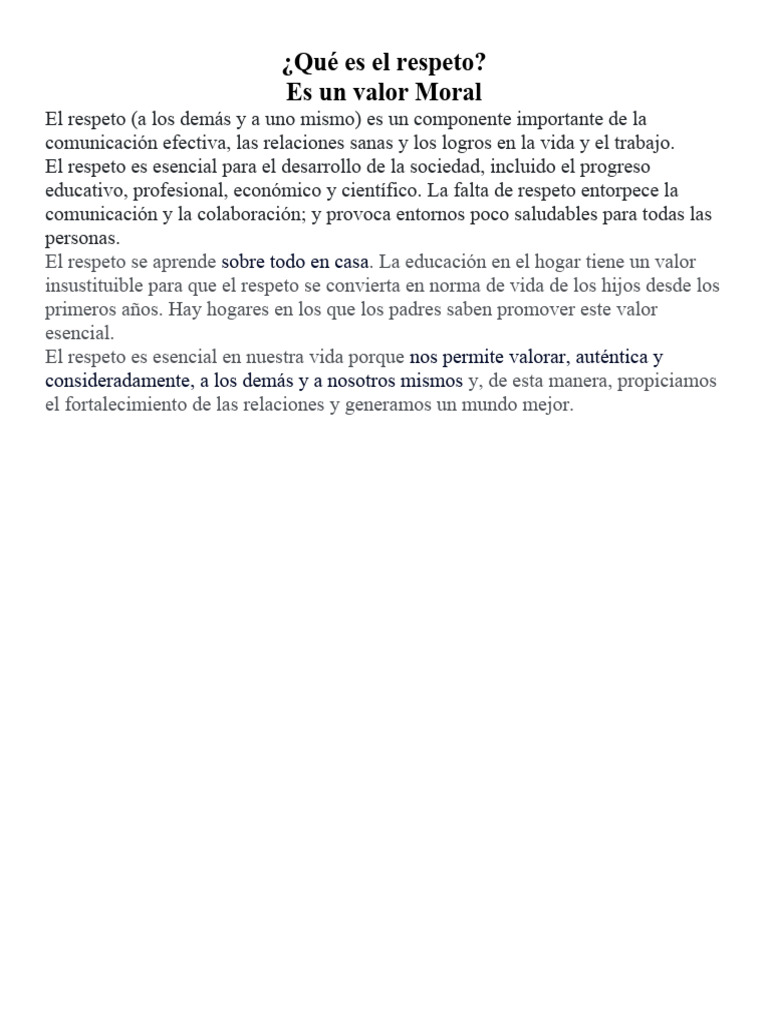 El Valor del Respeto en Niños de Primaria | PDF | Salud y bienestar ...