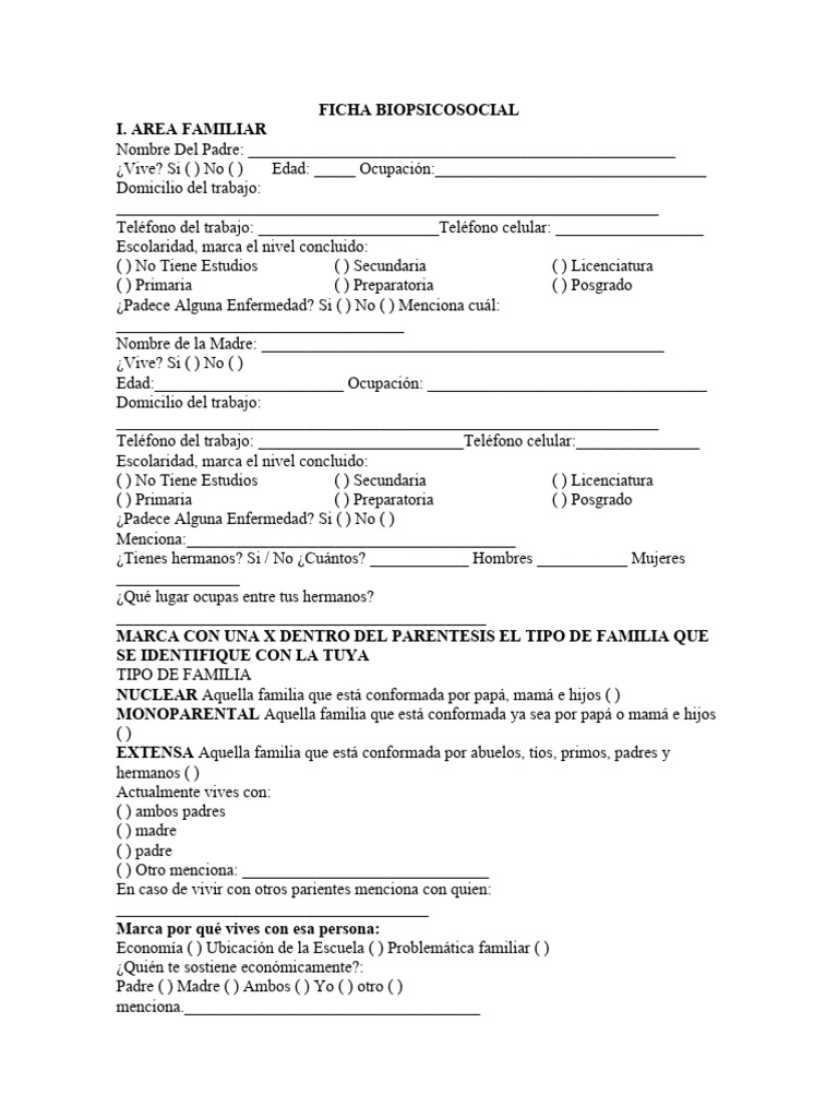 FICHA BIOPSICOSOCIAL Modulo | PDF | Medicina CLINICA