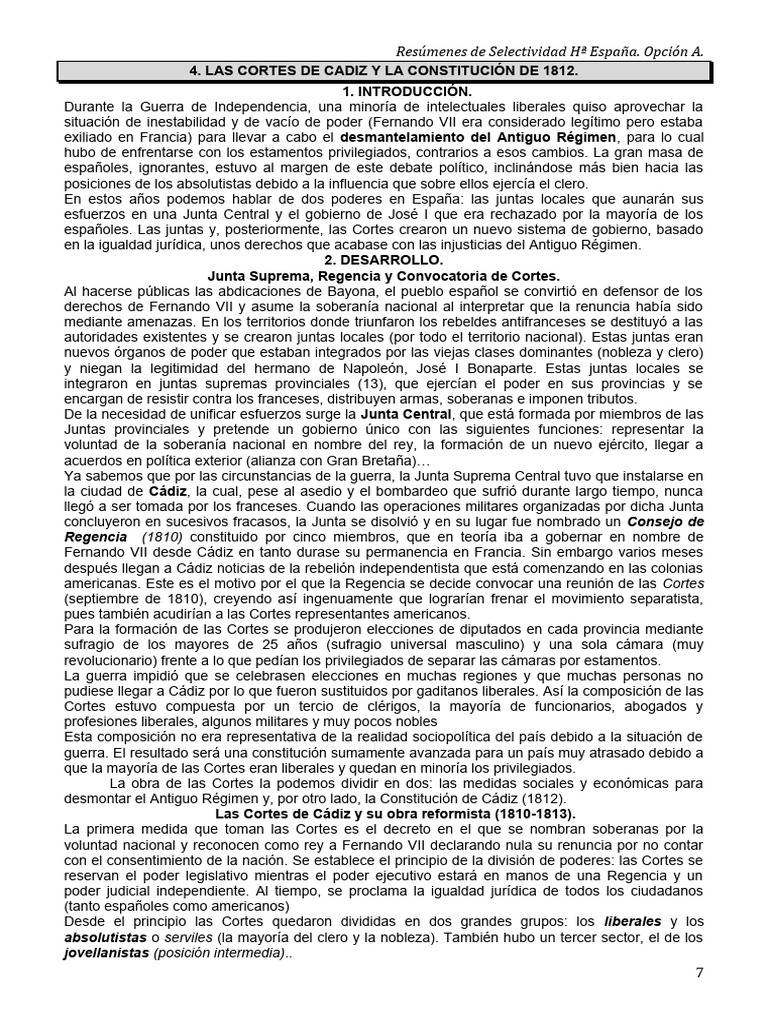 Las Cortes de Cádiz. La Constitucion de 1812. | PDF | Constitución ...