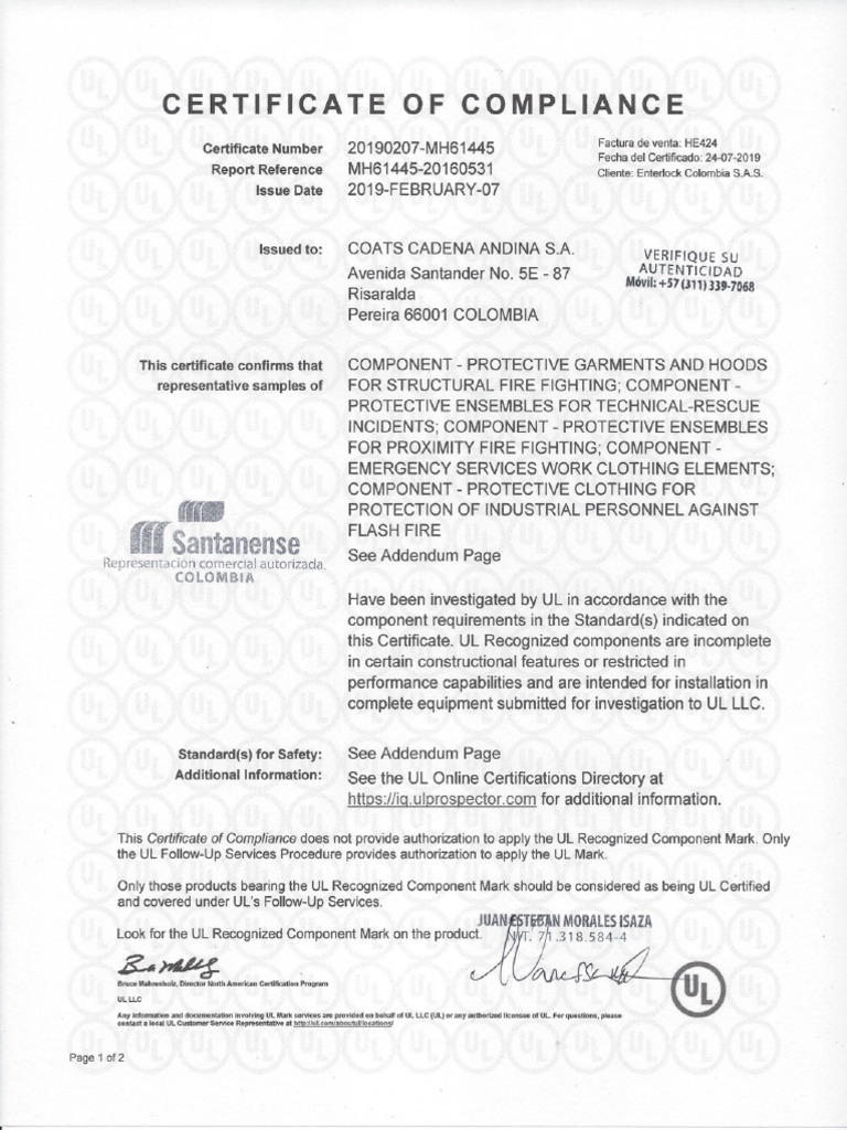 Certificado Hilos HE424 | PDF