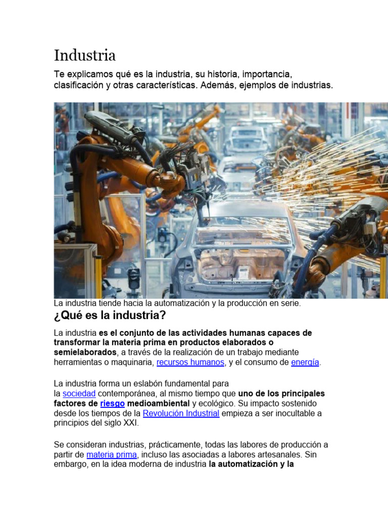 Clasificación y tipos de industrias | PDF | Economias | Sector secundario de la economía