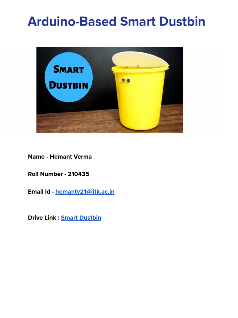 Arduino-Based Smart Dustbin - Hemant Verma | PDF | Arduino | Computer ... Arduino-Based Smart Dustbin - Hemant Verma | PDF | Arduino | Computer ...