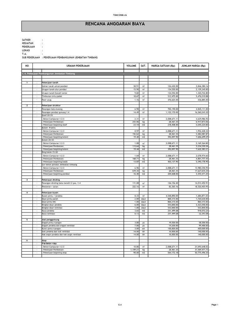 RAB Pembangunan Jembatan Timbang | PDF