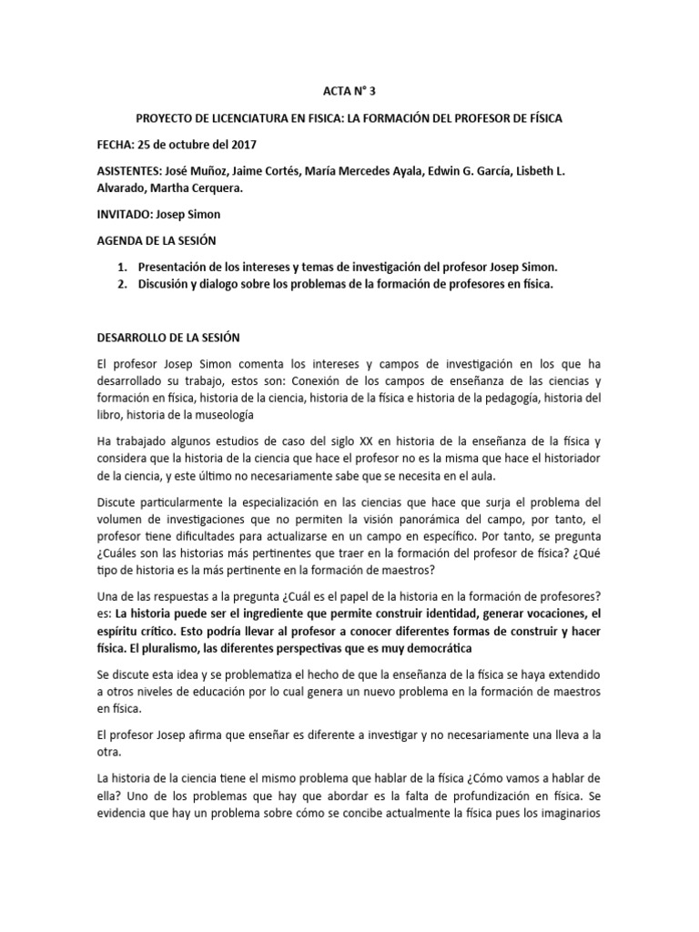 Acta 3 | PDF | Maestros | Física