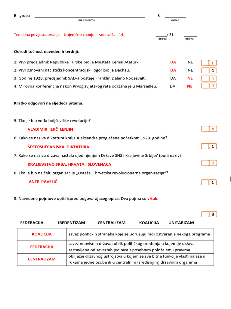 Pisana Provjera 8.r. B - Odgovori | PDF