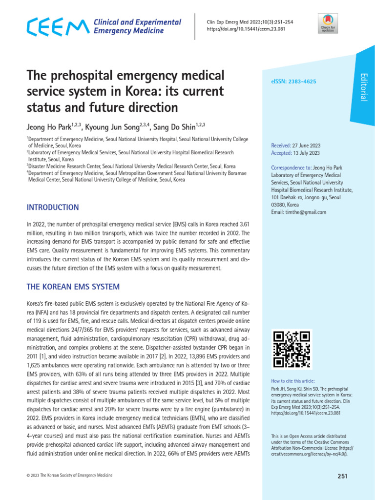 EMS Systems in Korea | PDF | Emergency Medical Services | Emergency Medical Technician