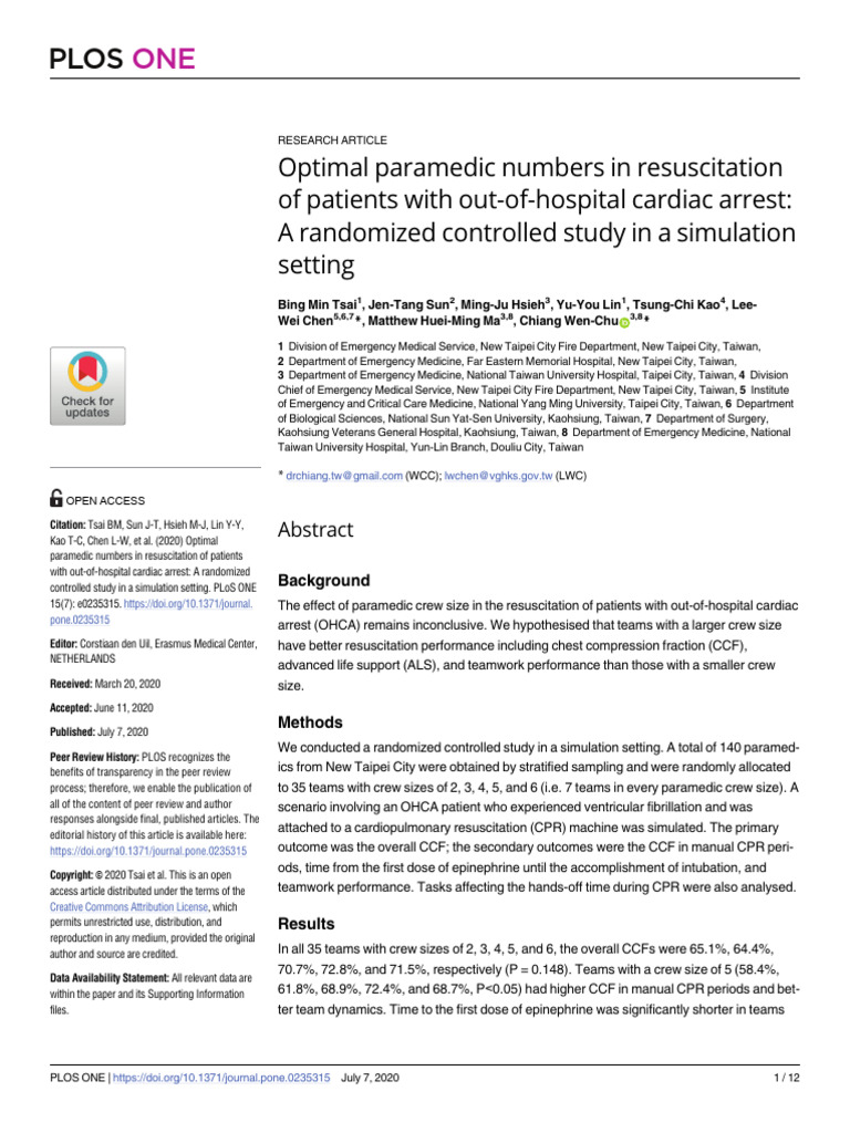 Crew Size Simulation Cardiac Arrest Tapiai | PDF | Cardiopulmonary ...