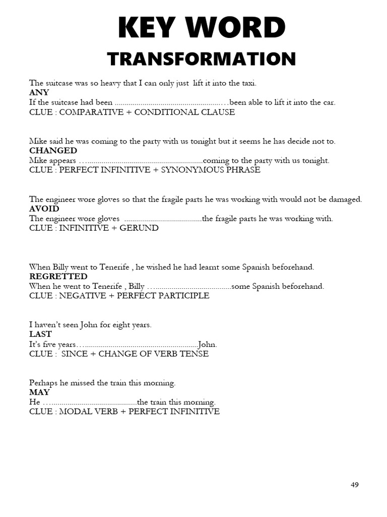Fce Key Word Transformation Made Easy 1-50-51 | PDF | Verb | Linguistics