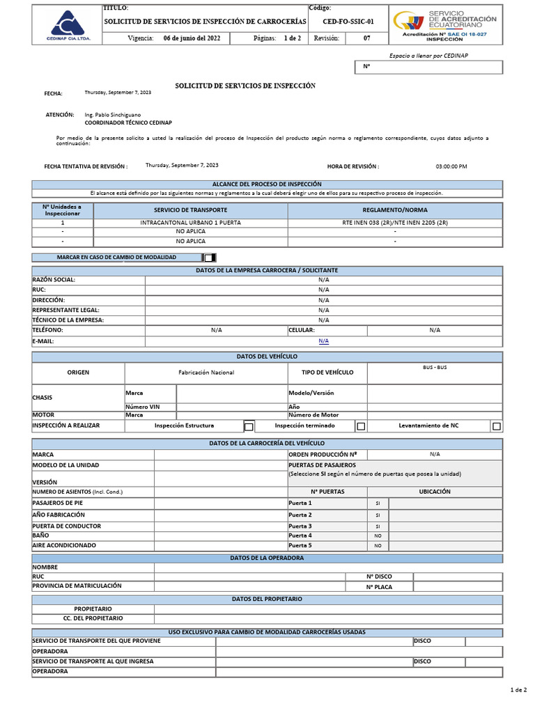 Solicitud de Servicios de Inspeccion | PDF | Agencia Central de Inteligencia | Transporte