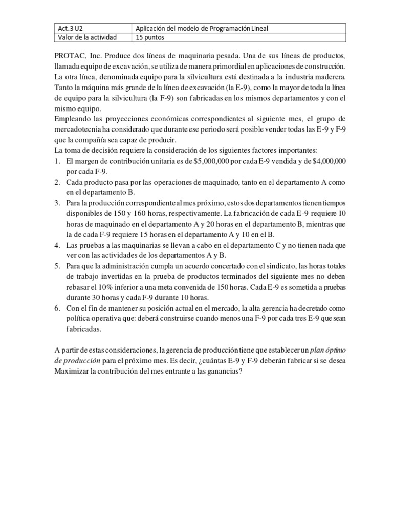 Act.3 U2. Aplicación Del Modelo de PL (Metodo Simplex y Grafico) | PDF